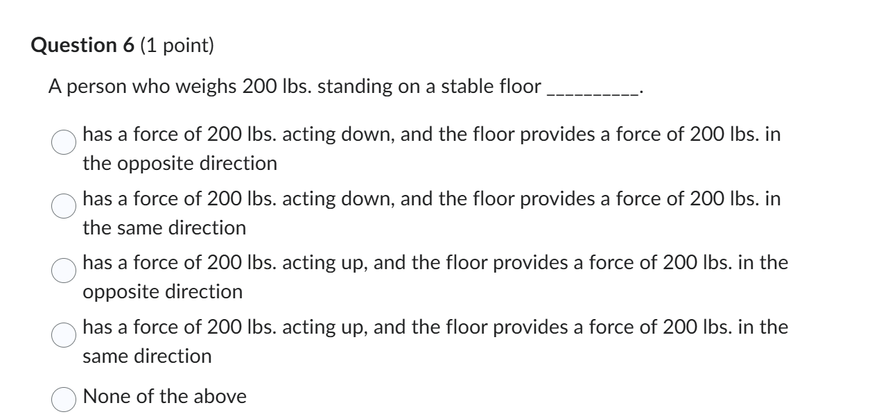 Solved Question 6 (1 ﻿point)A person who weighs 200 ﻿lbs . | Chegg.com