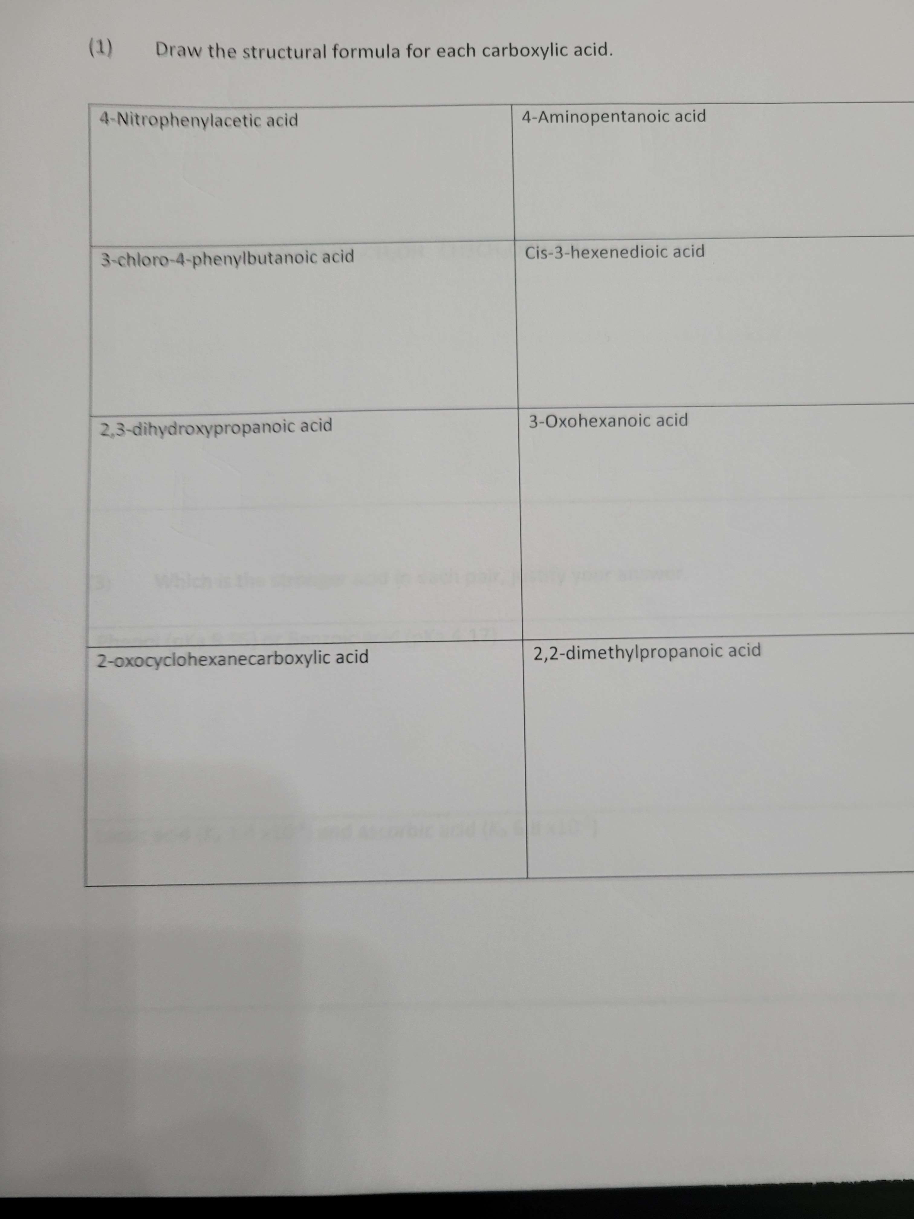 Solved (1) ﻿Draw the structural formula for each carboxylic | Chegg.com