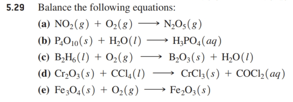 Solved 5.29 Balance the following equations: (a) NO2(g) + | Chegg.com