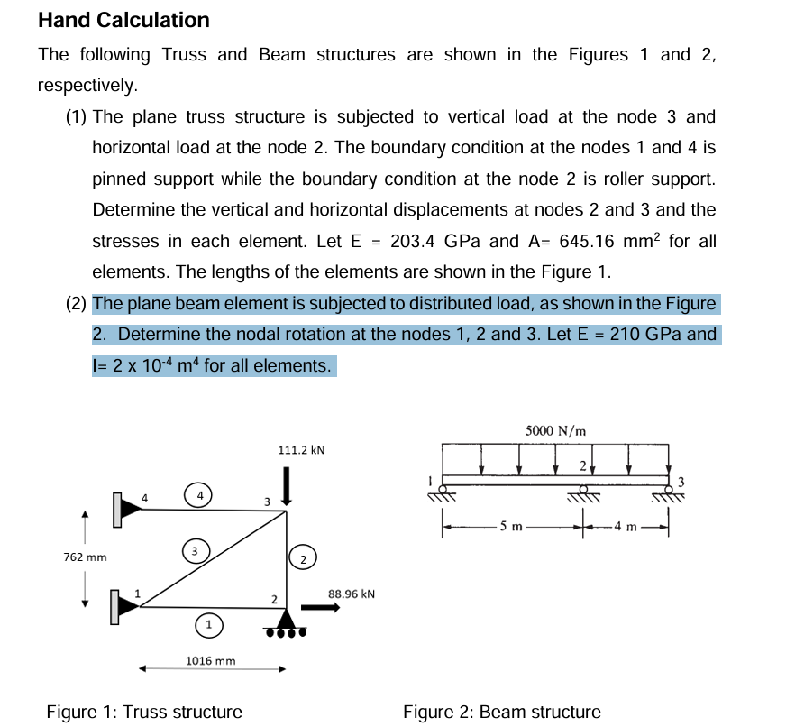 Solved Hand CalculationThe following Truss and Beam | Chegg.com