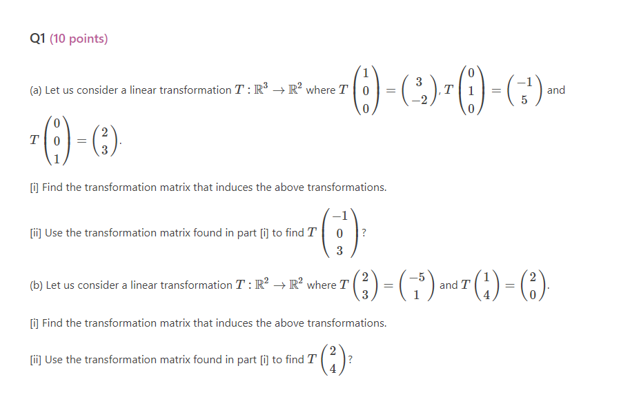 Solved (a) Let us consider a linear transformation T:R3→R2 | Chegg.com