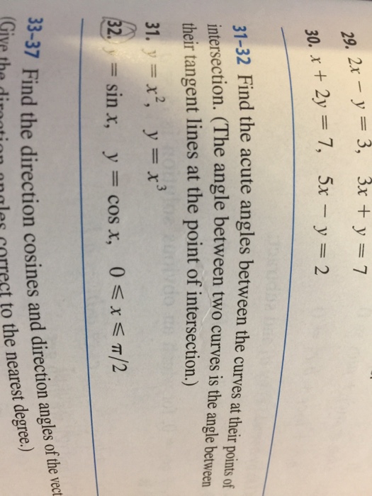 Solved Find the acute angles between the curves at their | Chegg.com