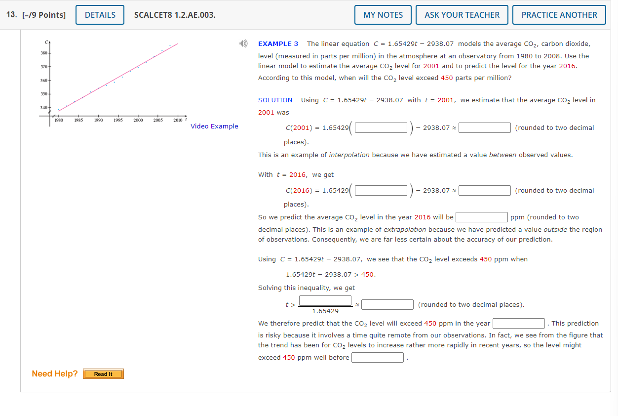 Solved EXAMPLE 3 The linear equation C=1.65429t−2938.07 | Chegg.com