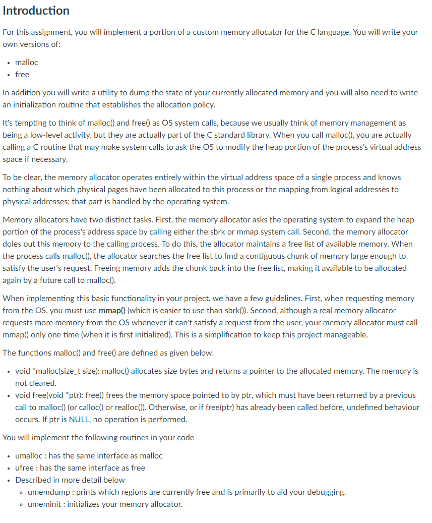 Solved PROJECT :: Linux Memory AllocatorFor this assignment, | Chegg.com