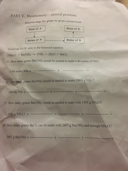 Solved PART V. Stoichiometry-general problems Solution mop | Chegg.com