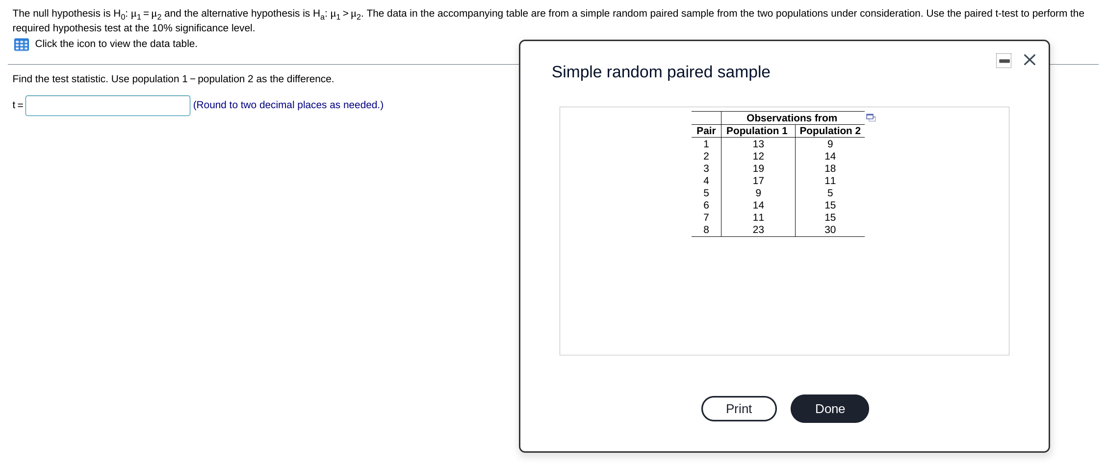 Solved The null hypothesis is Ho: H1 = H2 and the | Chegg.com
