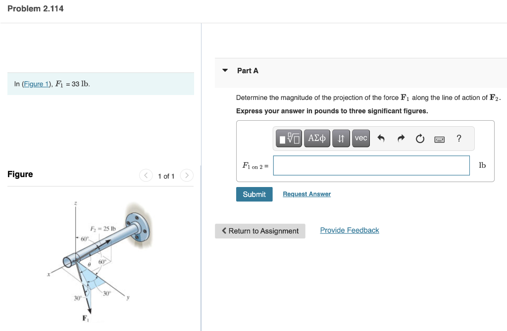 Solved F1=33lb Determine the magnitude of the projection of | Chegg.com