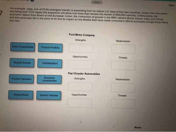 SWOT Analysis: Ford Motor Company and Fiat Chrysler | Chegg.com