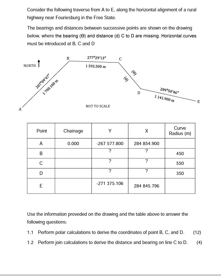Solved Consider the following traverse from A to E, along | Chegg.com
