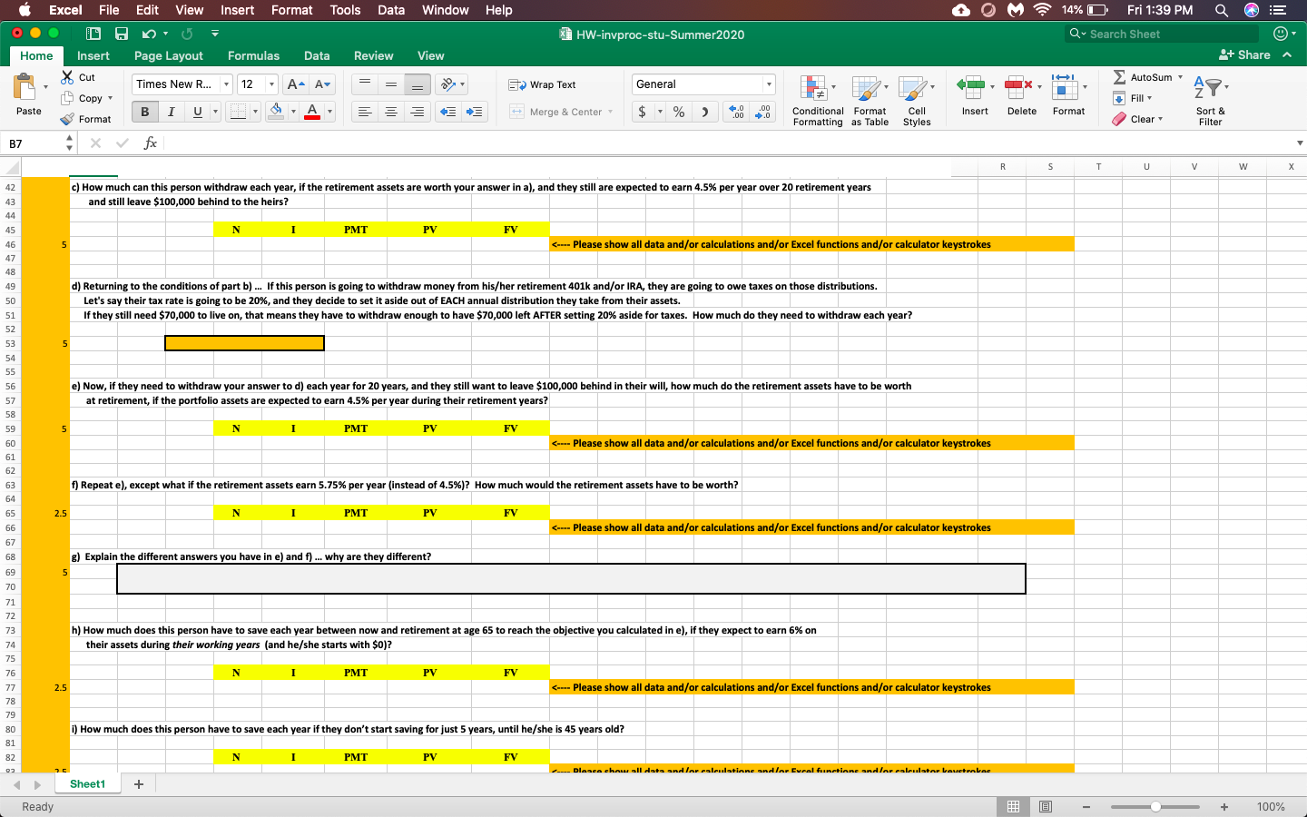 Solved Excel File Edit View Insert Format Tools Data Window | Chegg.com