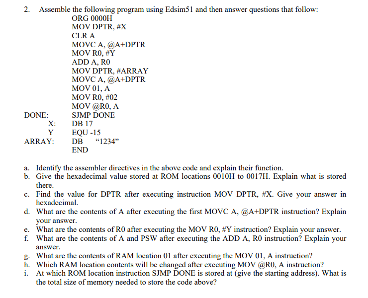 Solved 2. Assemble the following program using Edsim51 and | Chegg.com