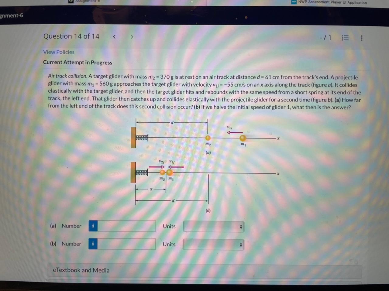 Solved Air track collision. A target glider with mass m2=370 | Chegg.com