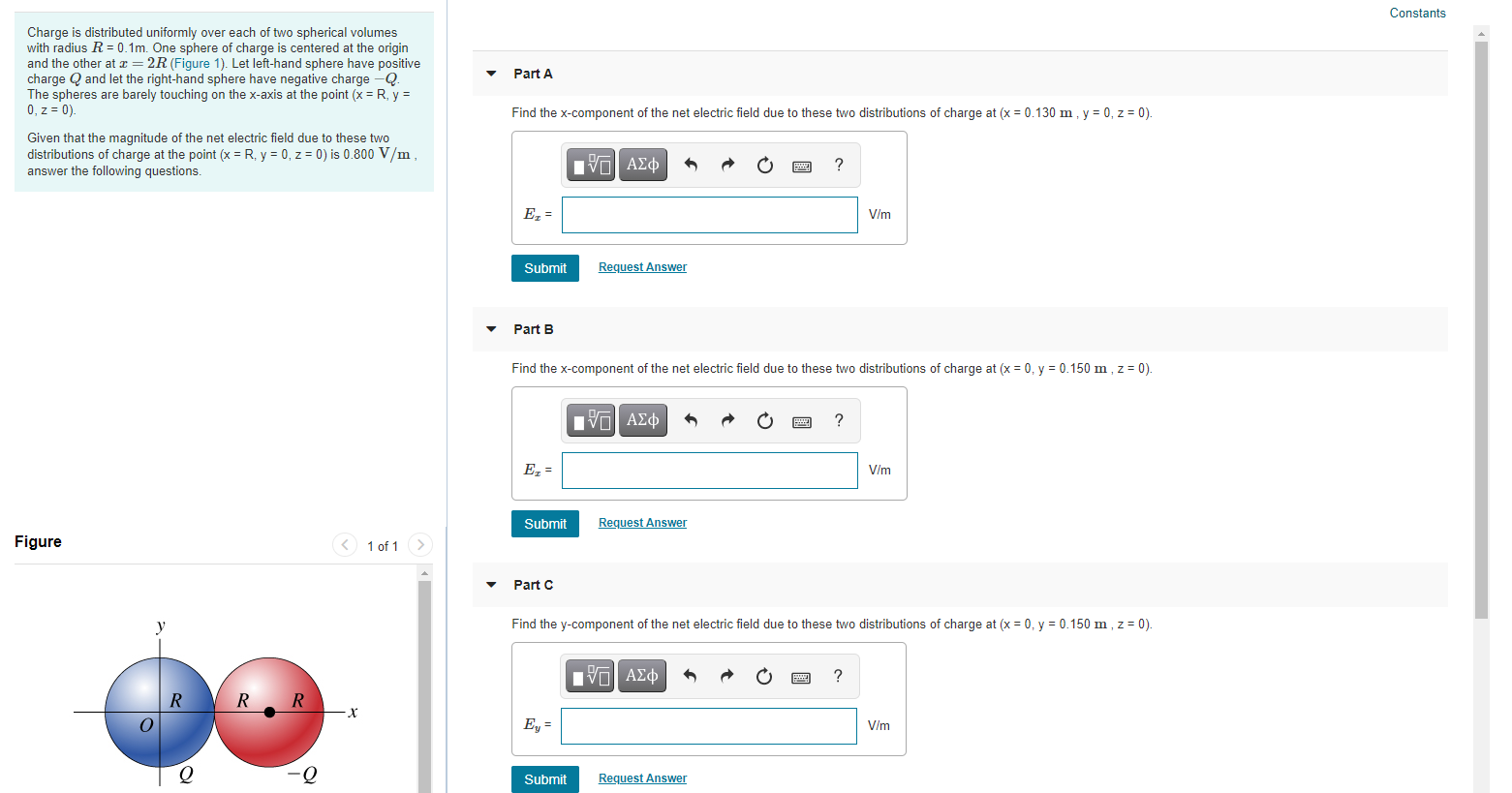 Solved Constants Charge is distributed uniformly over each | Chegg.com