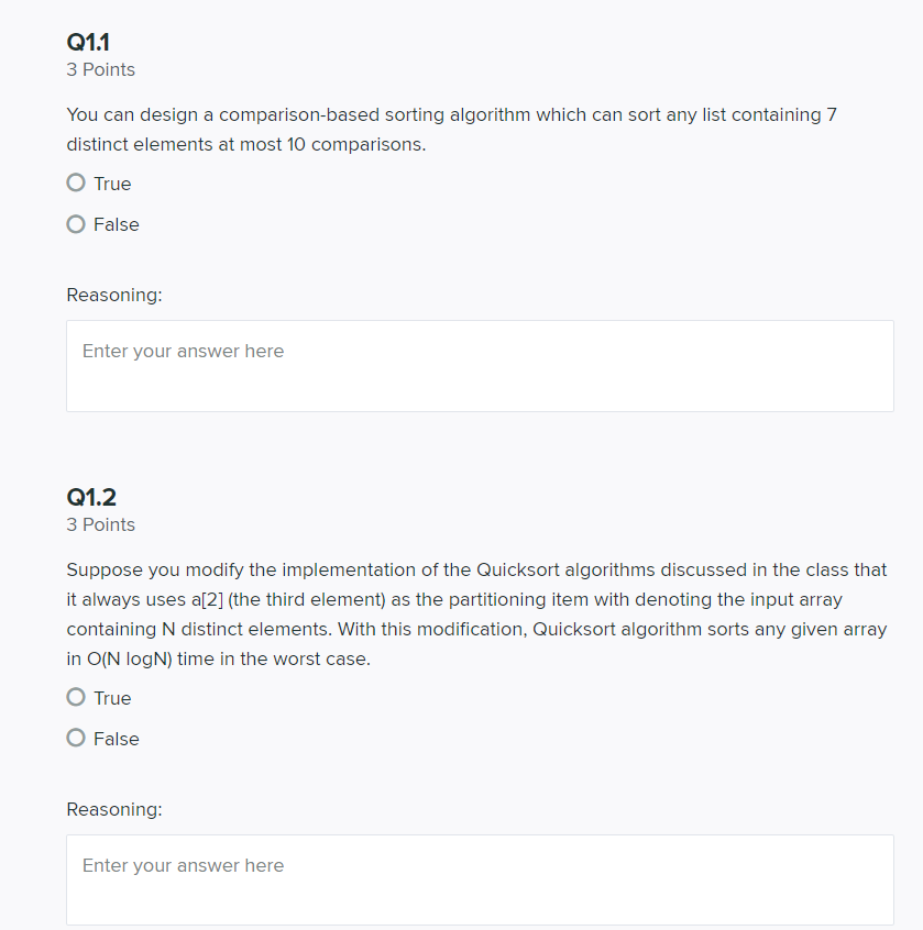 Solved Q1.1 3 Points You can design a comparison-based | Chegg.com