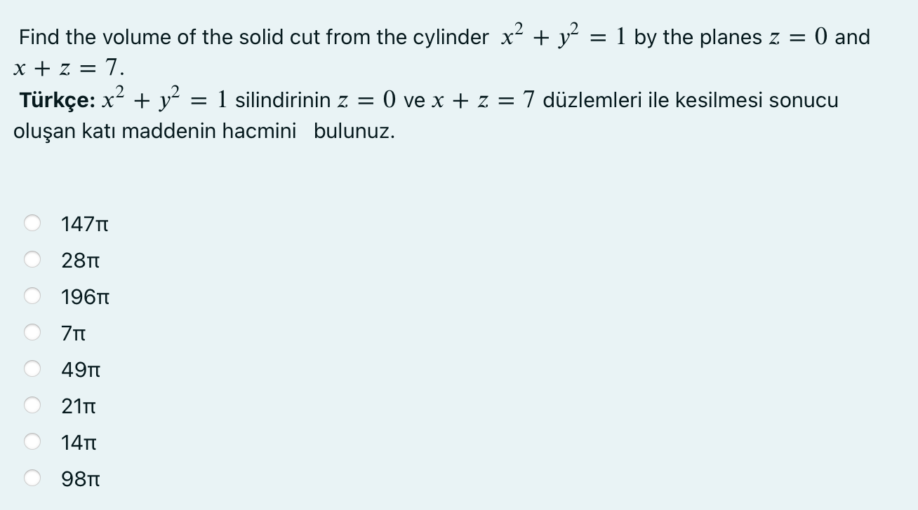 Solved Find the volume of the solid cut from the cylinder | Chegg.com