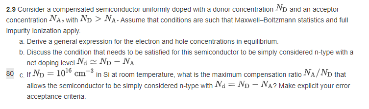 Solved 2.9 Consider a compensated semiconductor uniformly | Chegg.com