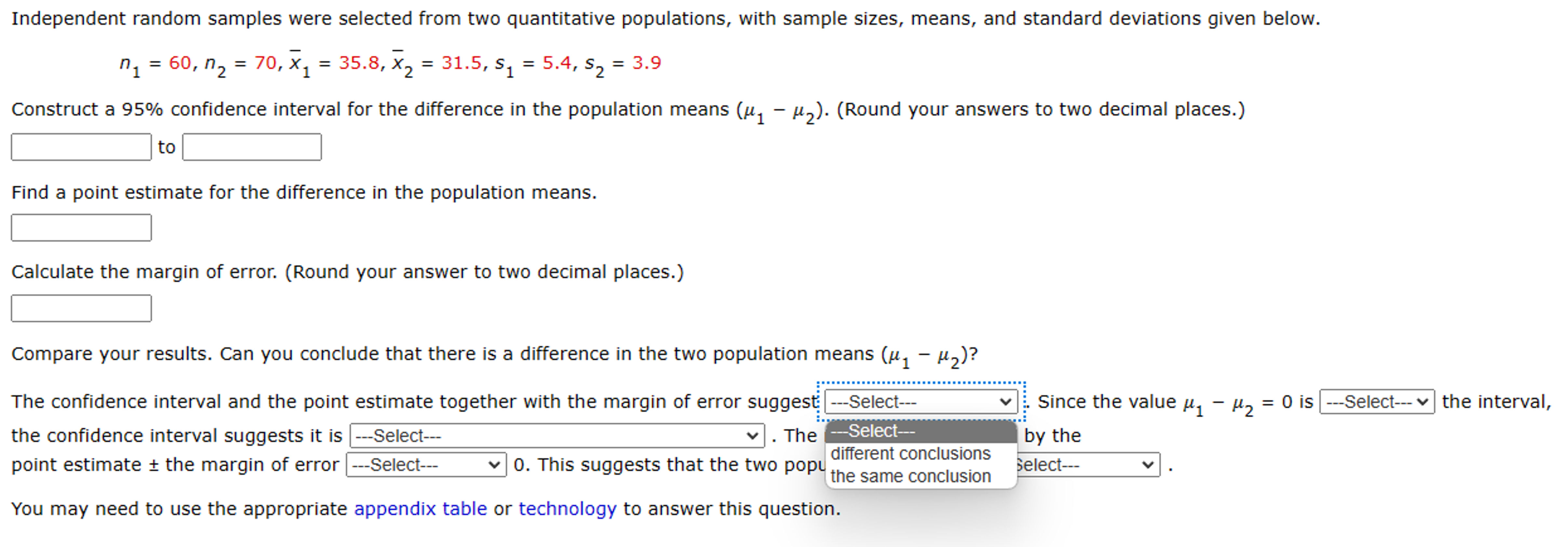 Solved Independent random samples were selected from two | Chegg.com