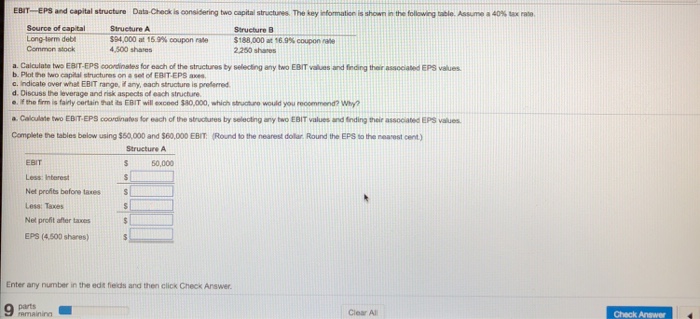 Solved EBT-EPS and capital structure DataCock is considering | Chegg.com