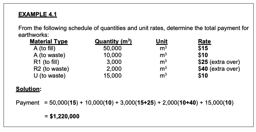 Solved EXAMPLE 4.1 From the following schedule earthworks: | Chegg.com
