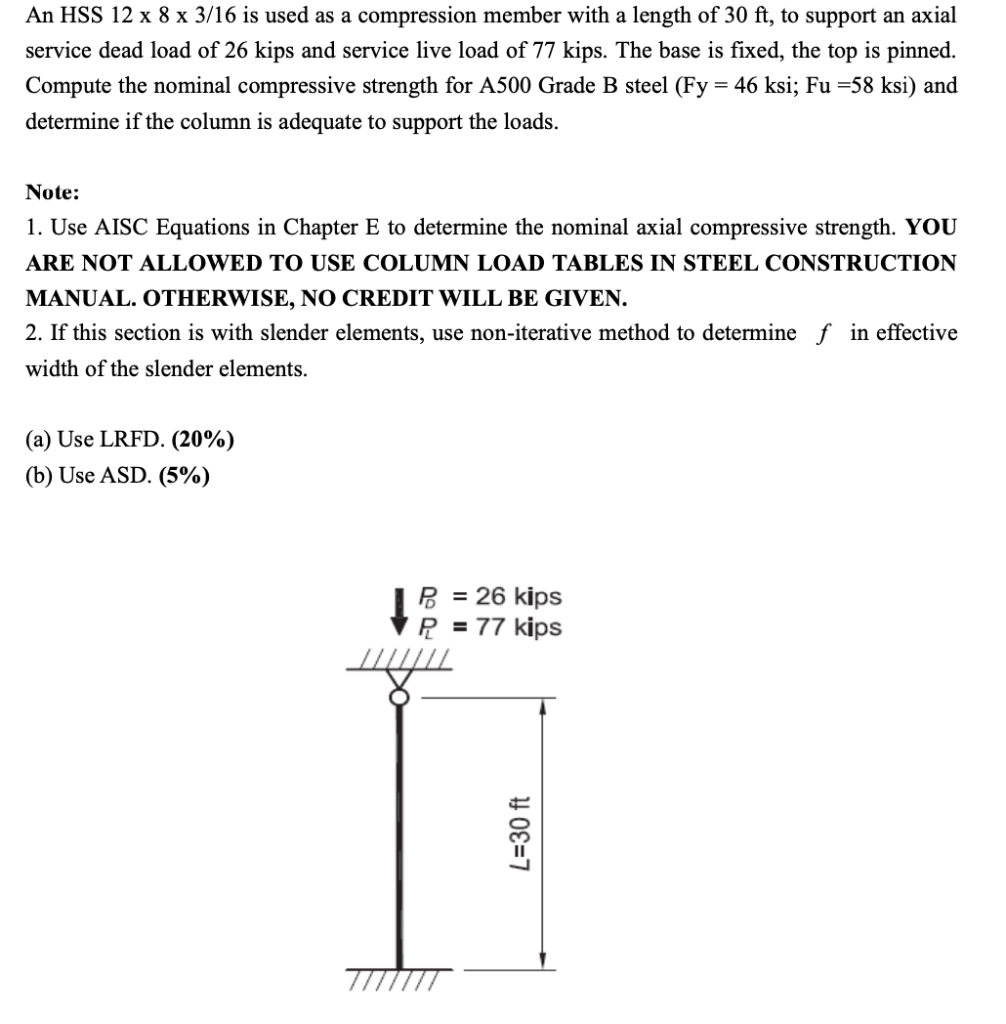 Solved An HSS 12 X 8 X 3 16 Is Used As A Compression Member Chegg Solved An HSS 12 X 8 X 3 16 Is Used As A Compression Member Chegg