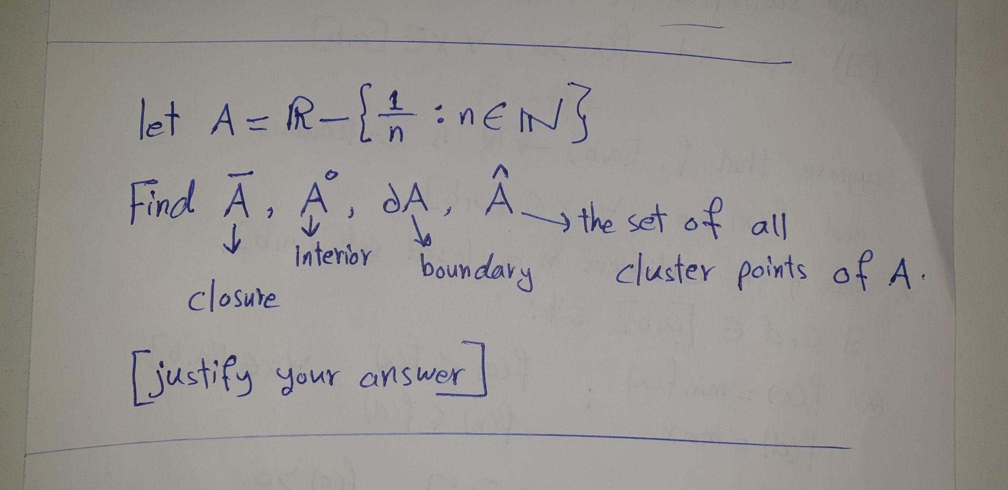 Solved let A=R−{n1:n∈N} Find Aˉ,A∘,dA,A^ the set of all | Chegg.com