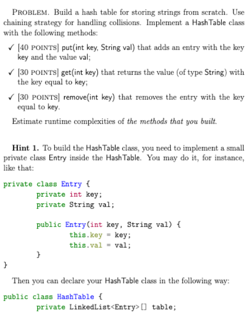 Solved PROBLEM. Build a hash table for storing strings from | Chegg.com