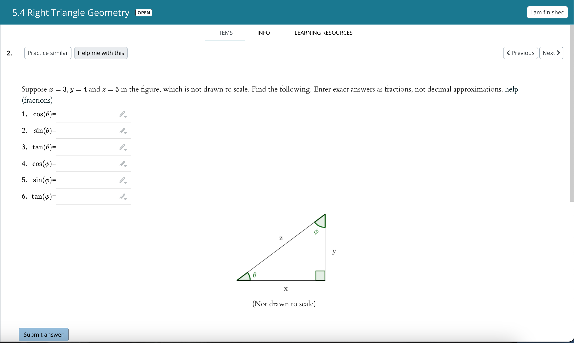 Solved Suppose x=3,y=4 and z=5 in the figure, which is not | Chegg.com
