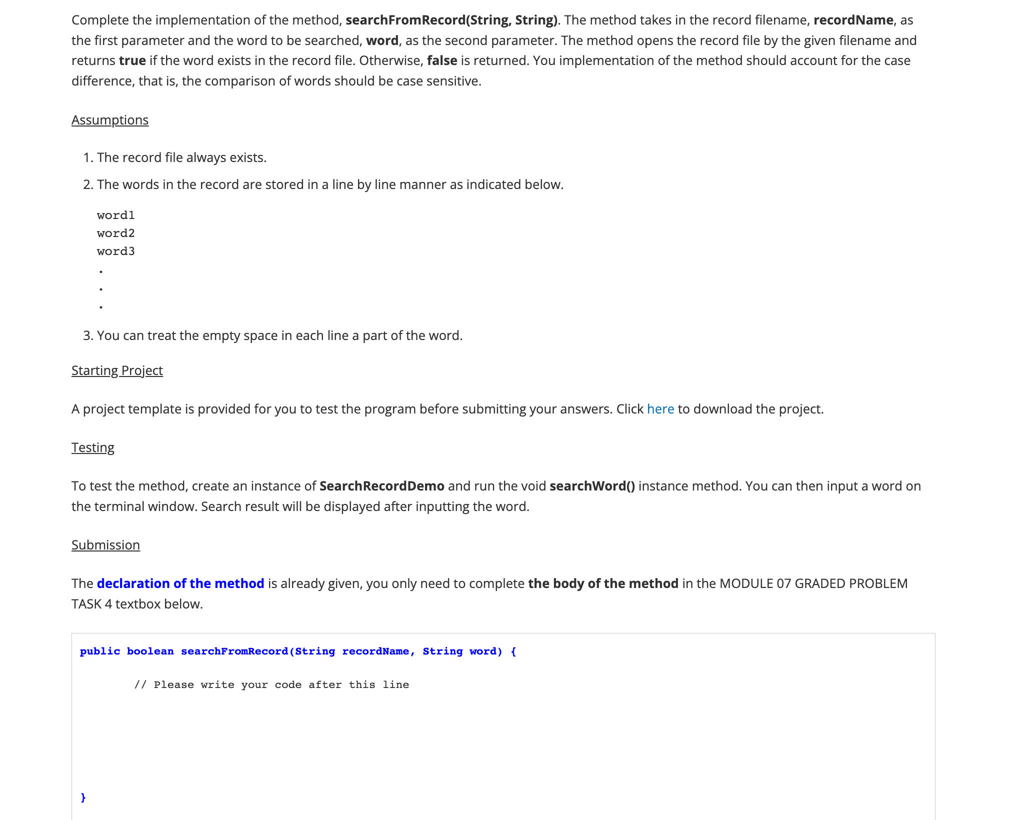 Complete the implementation of the method, | Chegg.com