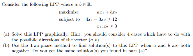 Solved Consider the following LPP where a,b∈R : maximize | Chegg.com