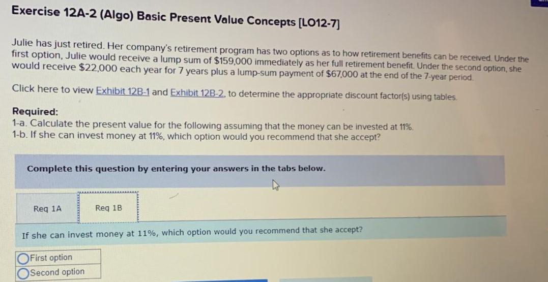 Solved Exercise 12A-2 (Algo) Basic Present Value Concepts | Chegg.com