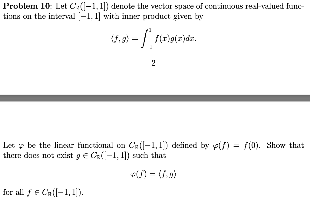 Solved Problem 10: Let CR([−1,1]) denote the vector space of | Chegg.com