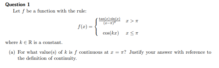 Solved Question 1 Let f be a function with the rule: tan(x) | Chegg.com