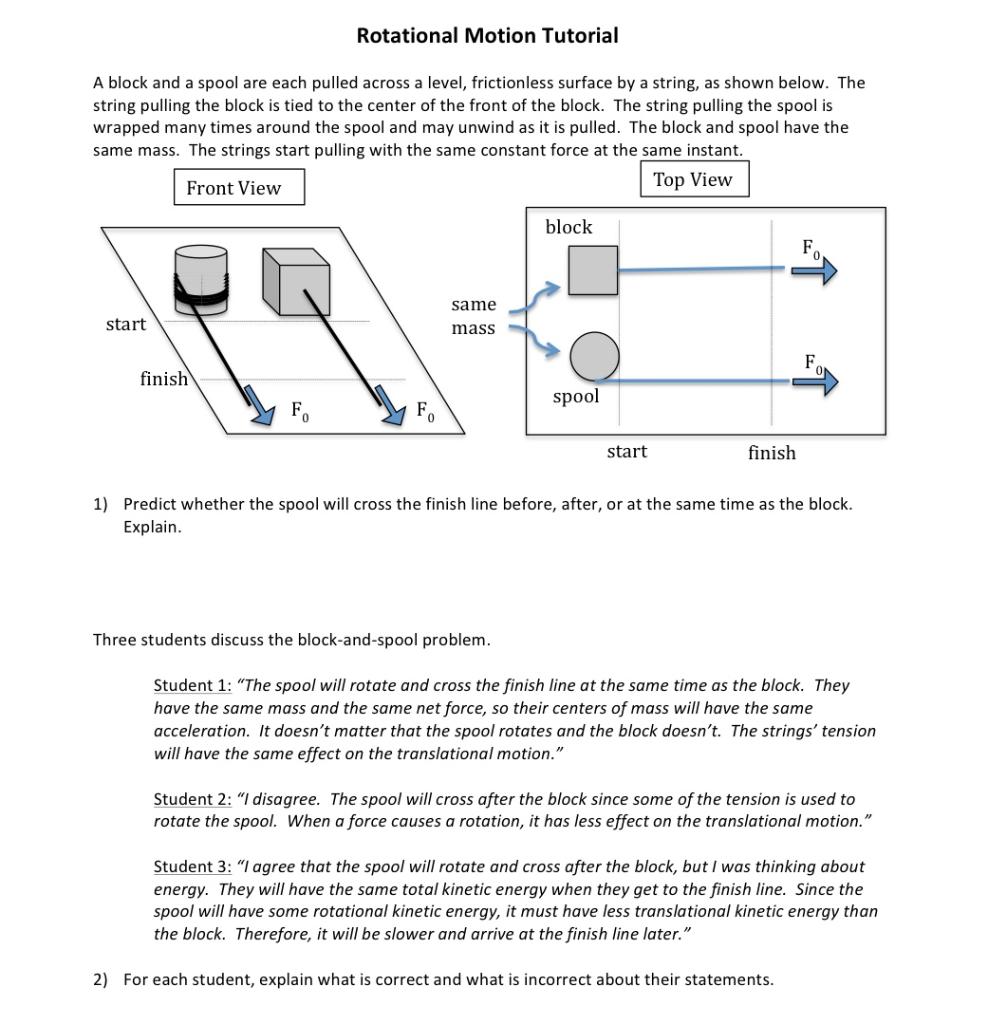 Solved Rotational Motion Tutorial A block and a spool are | Chegg.com
