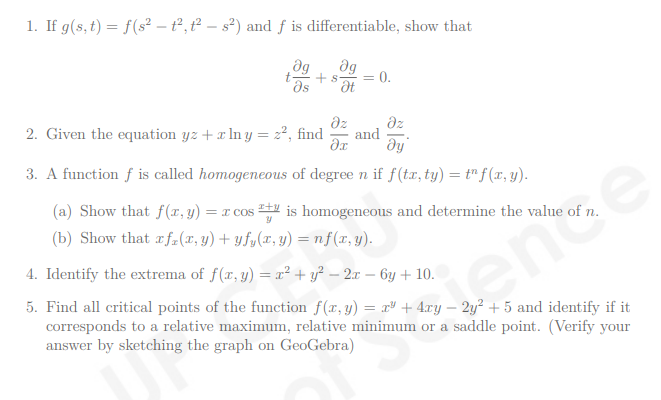 Solved 1. If g(s, t) = f(s2 – ť, – s) and f is | Chegg.com
