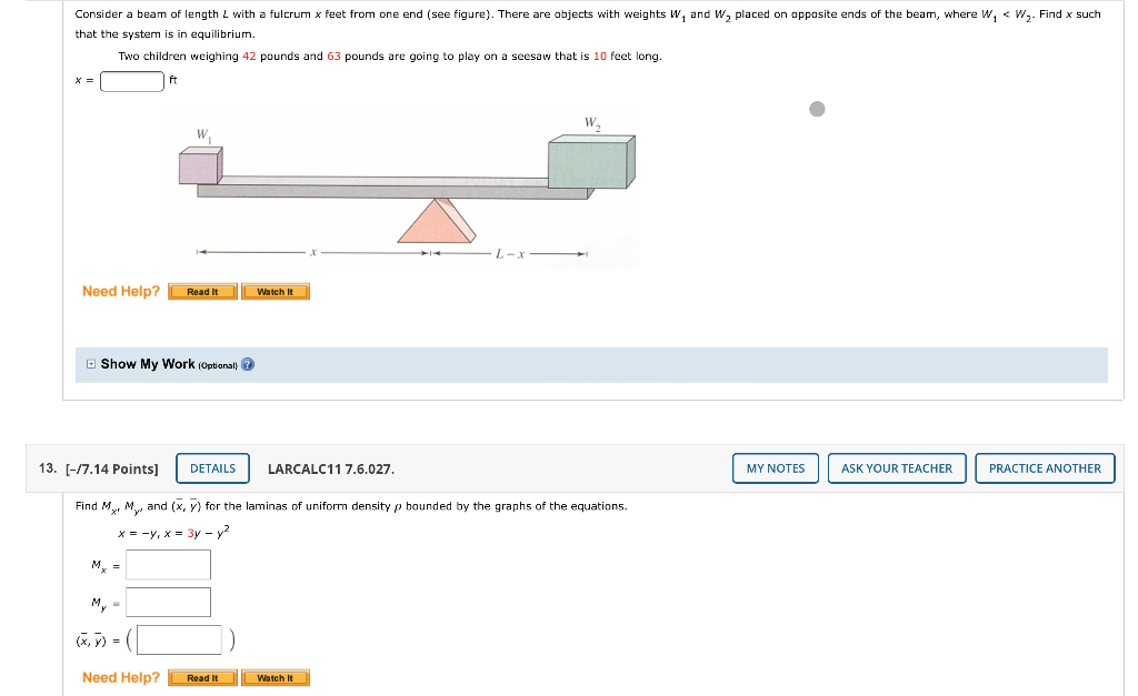 Solved Consider a beam of length L with a fulcrum x feet | Chegg.com