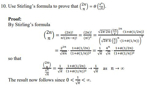 Solved 10. Use Stirling's formula to prove that rove that | Chegg.com