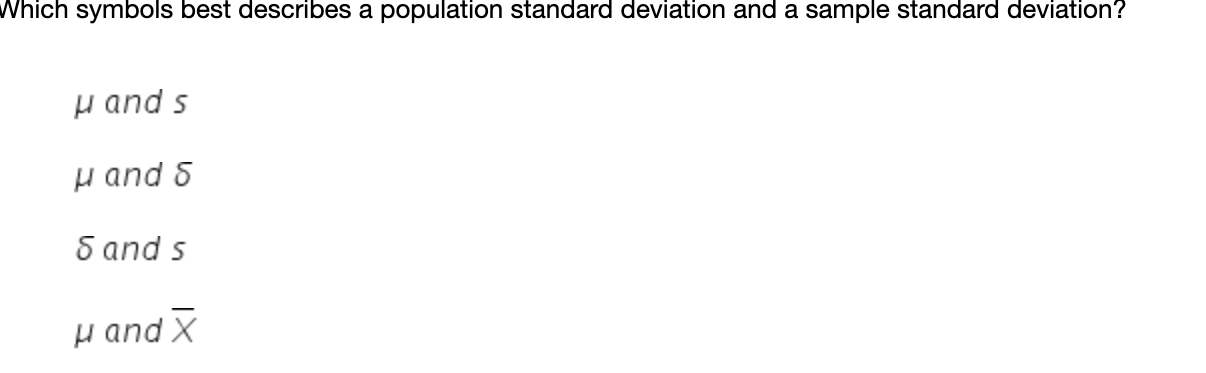 Solved Which symbols best describes a population standard | Chegg.com