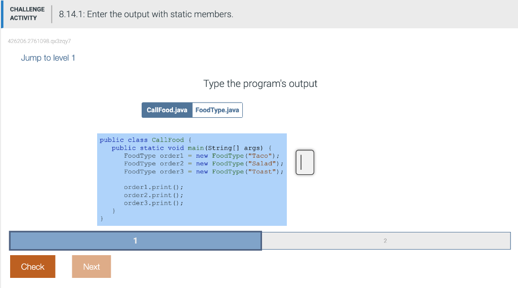 Solved Type the program's output public class CallFood 1 | Chegg.com