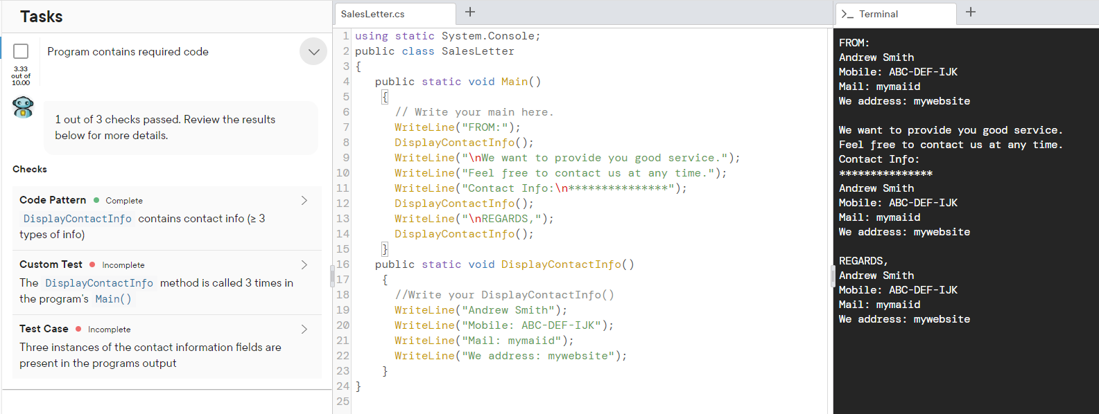 Solved In Visual C Create A Program Named Salesletter 