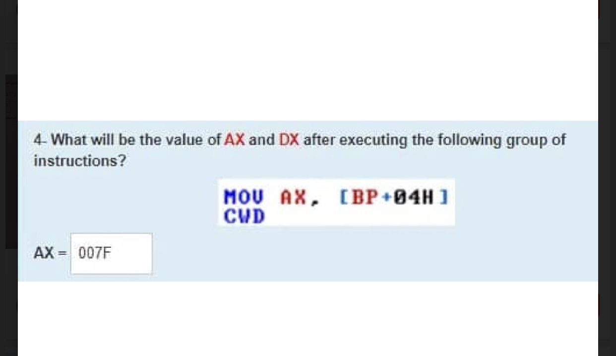 Solved What will be the value of Ax ﻿and Dx ﻿after executing | Chegg.com