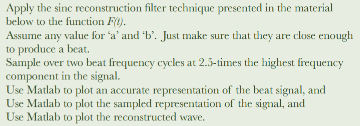 Apply the sinc reconstruction filter technique | Chegg.com