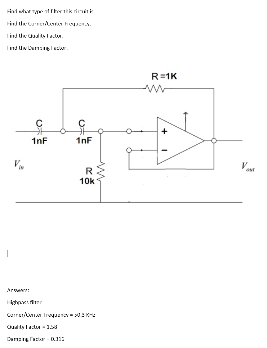 Solved Find what type of filter this circuit is. Find the | Chegg.com
