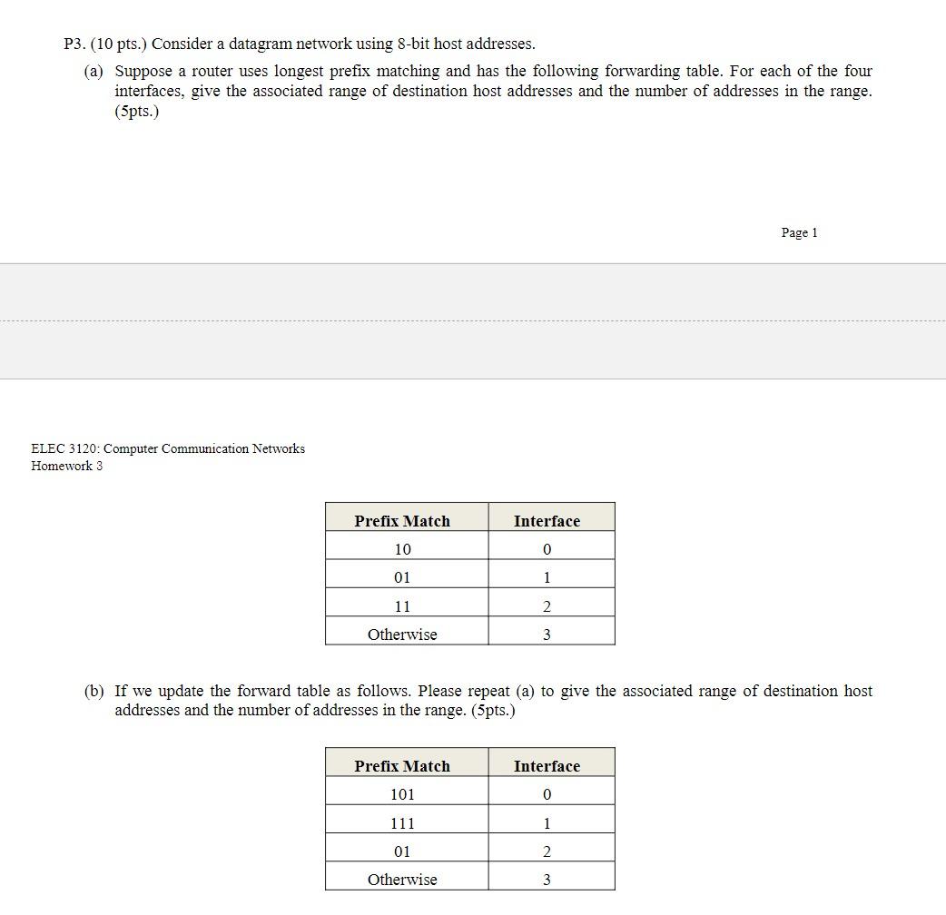 Solved P3. (10 pts.) Consider a datagram network using 8-bit | Chegg.com