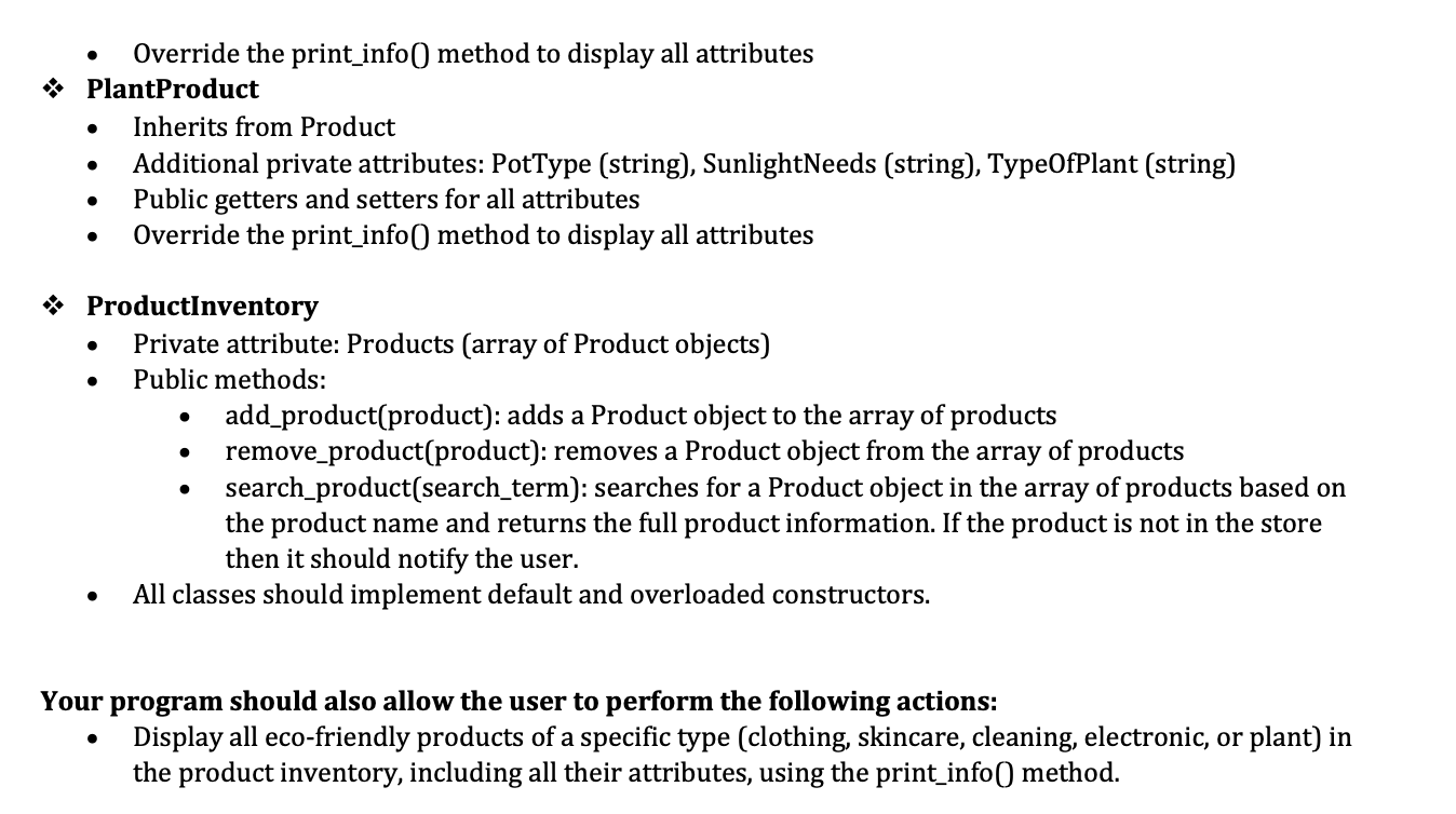 Solved * Product - Private attributes: Name (string), Brand | Chegg.com