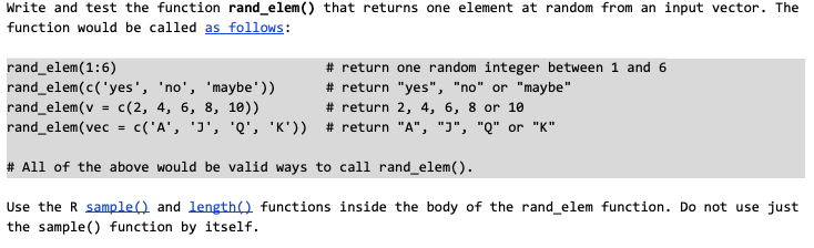 Solved Write and test the function rand_elem() that returns | Chegg.com