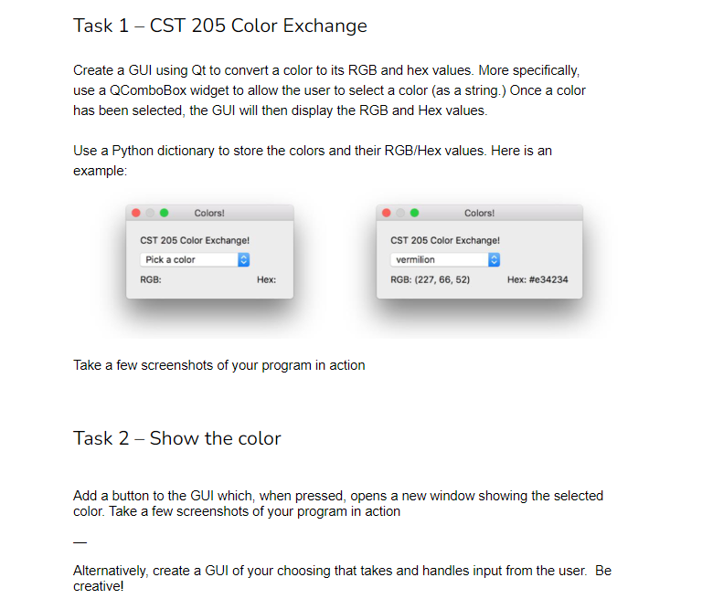 Solved Task 1 - CST 205 Color Exchange Create a GUI using Qt | Chegg.com