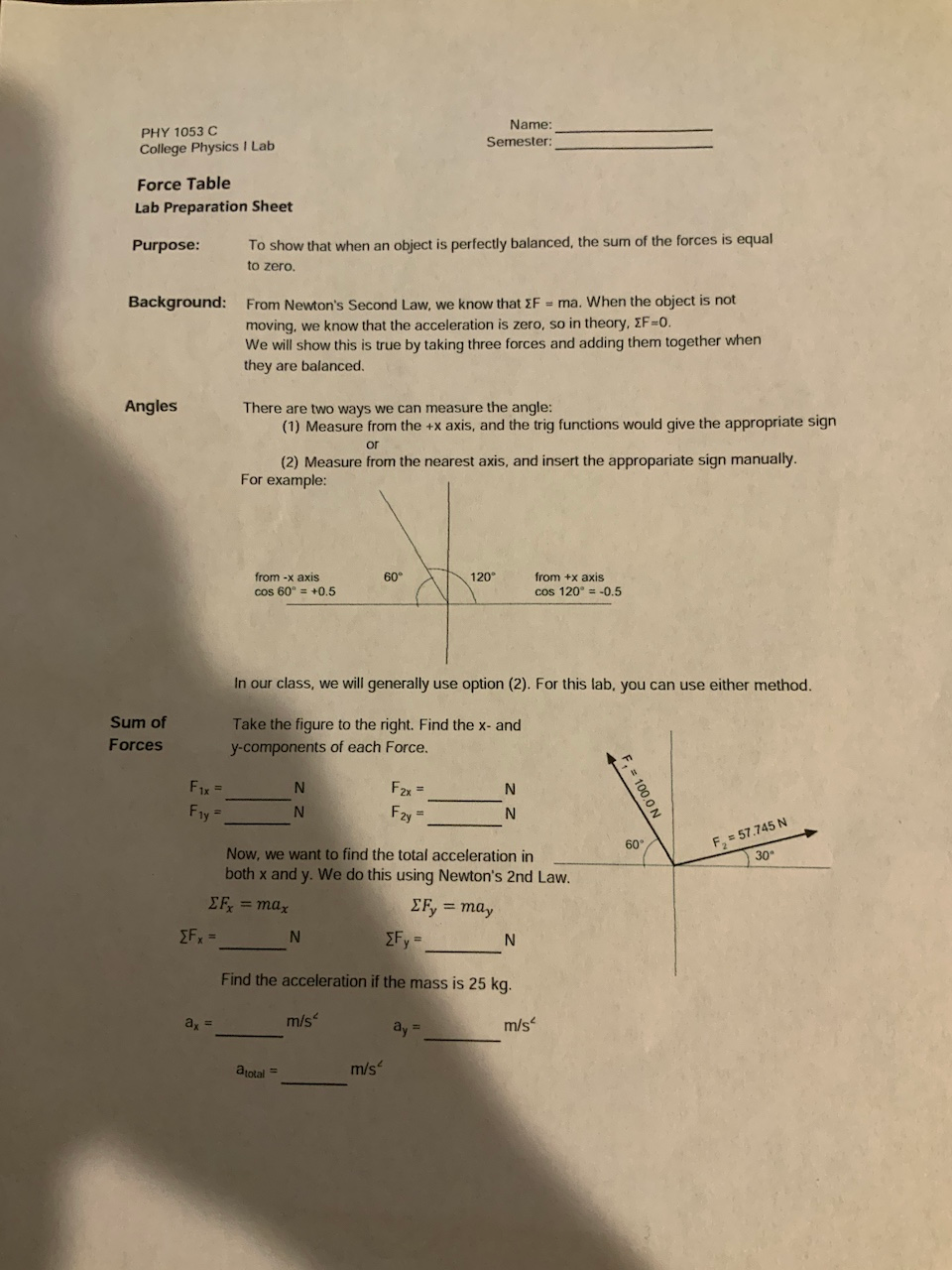 Solved PHY 1053 C College Physics I Lab Name: Semester: | Chegg.com