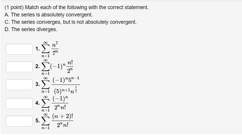 Solved (1 ﻿point) ﻿Match each of the following with the | Chegg.com