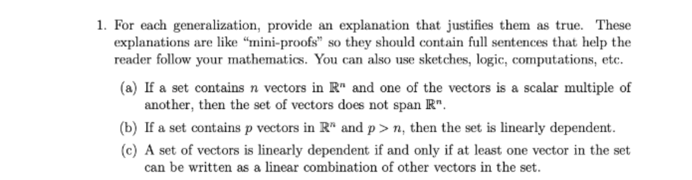 Solved 1. For each generalization, provide an explanation | Chegg.com