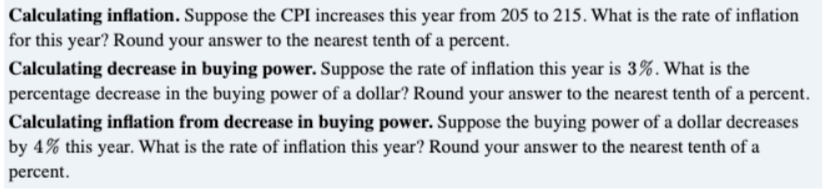 Solved Calculating inflation. Suppose the CPI increases this | Chegg.com